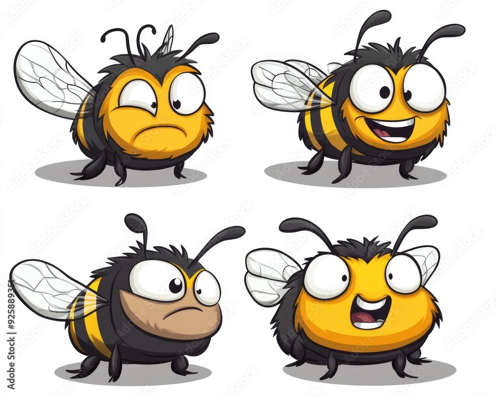 Angry Bees Cartoon Illustration Of Black And White Bees With Funny And