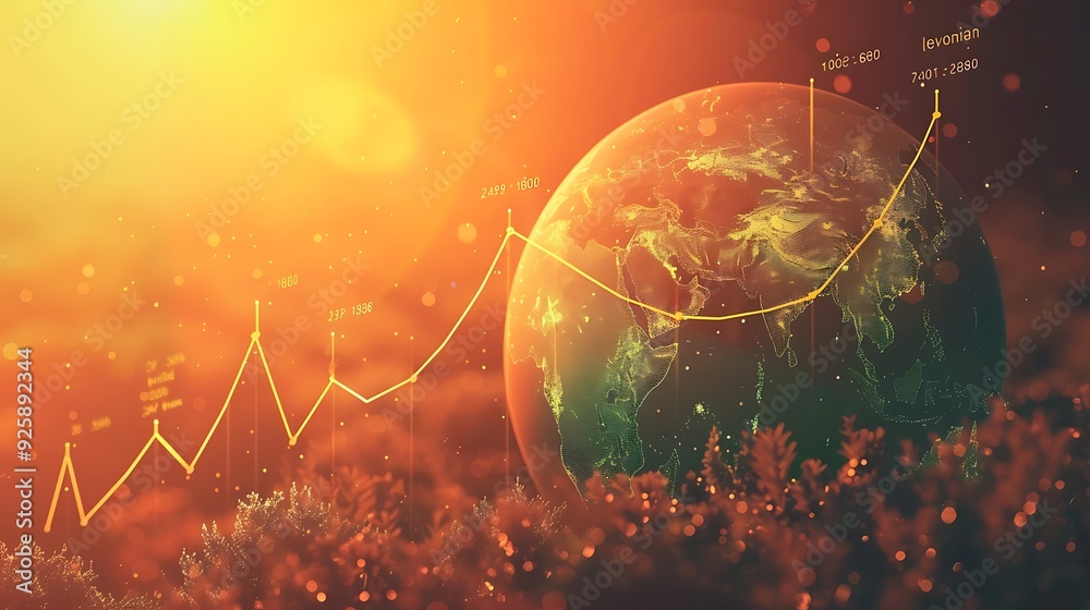 Aerial perspective of a climate change graph showing temperature growth ...