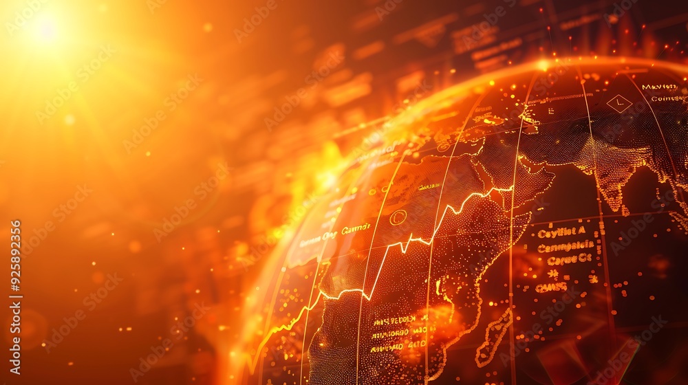 Aerial perspective of a climate change graph showing temperature growth ...