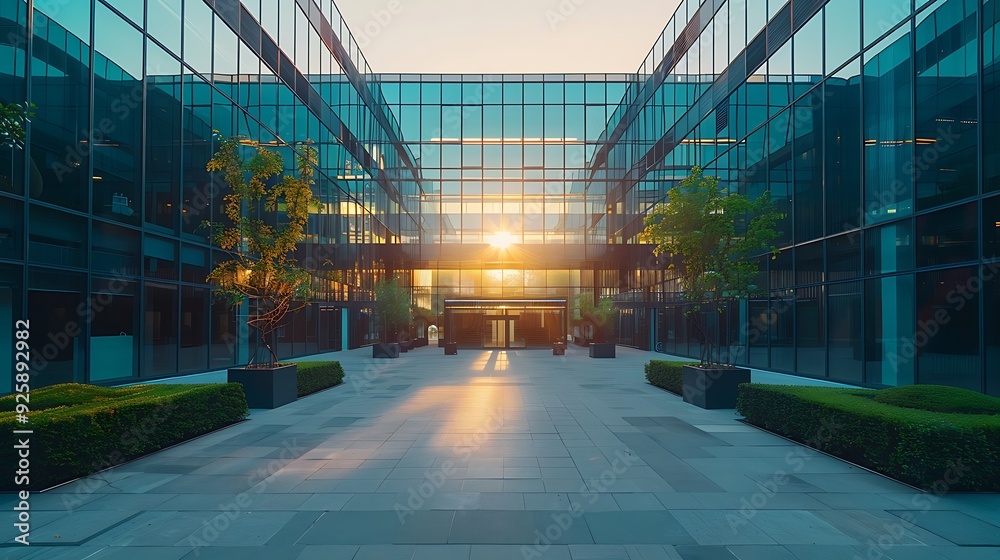 Aerial perspective of a tech startup's headquarters, sleek and modern ...