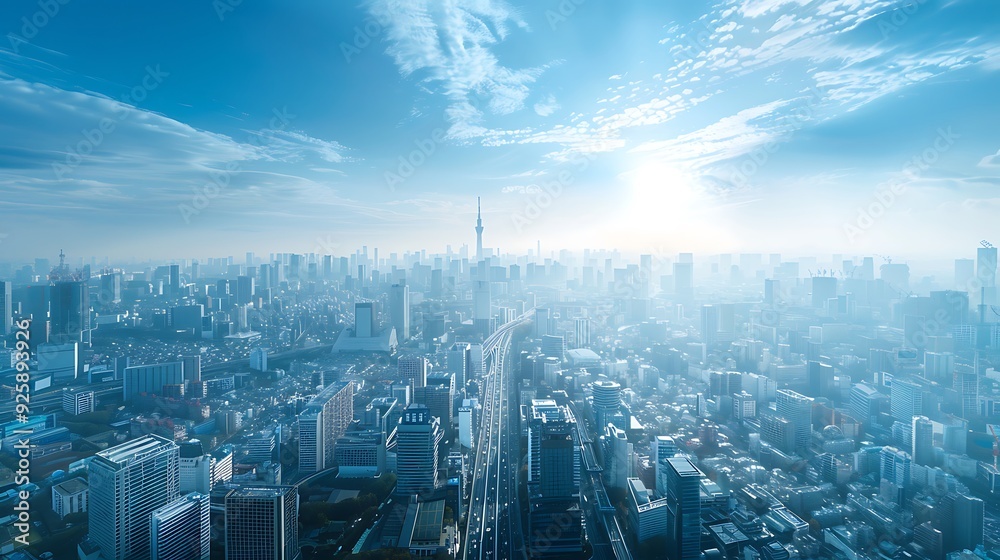 Aerial view of the city skyline in the 2020s, ultra-modern architecture ...