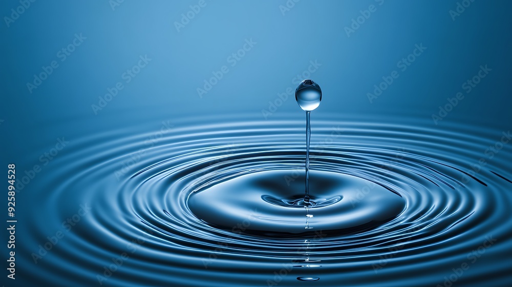 A single water drop falls into a still body of water, creating ...