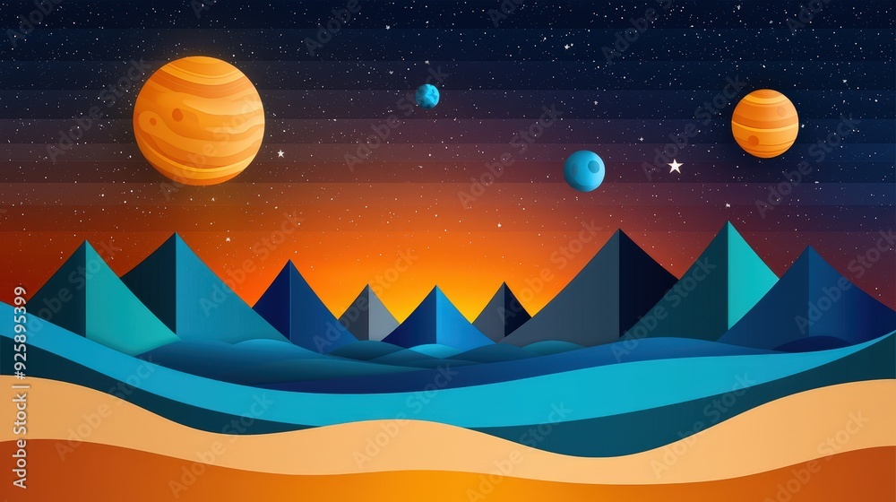 Terraforming process on a barren exoplanet showing the stages of change ...