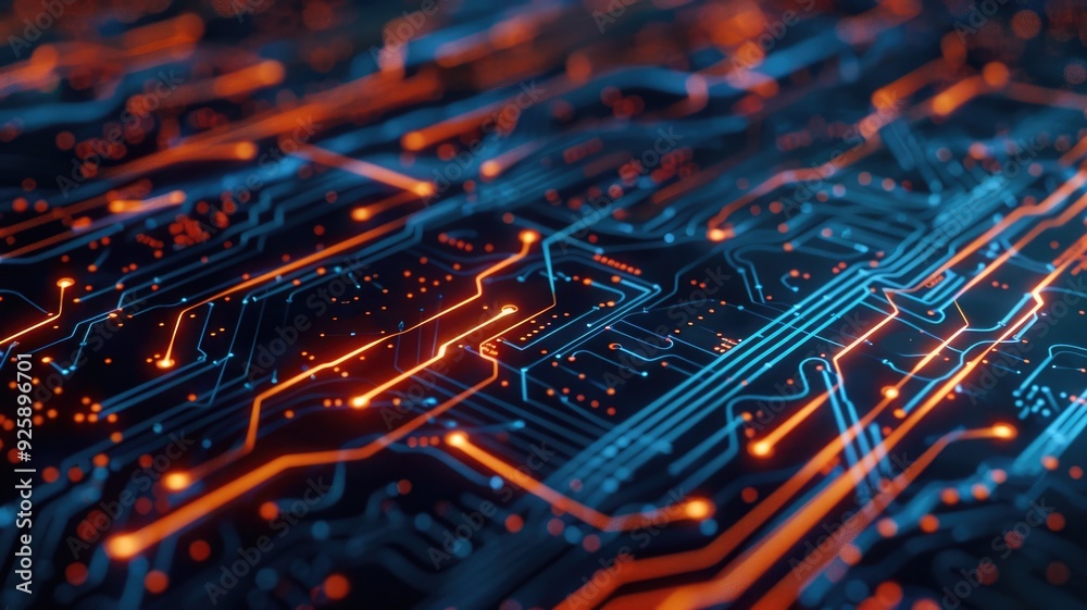 Abstract picture particle in complex circuit with digital technology ...