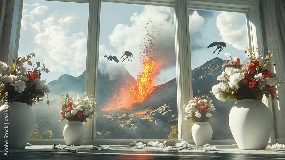 3D close-up of wild animals dying from a volcanic eruption, visible ...