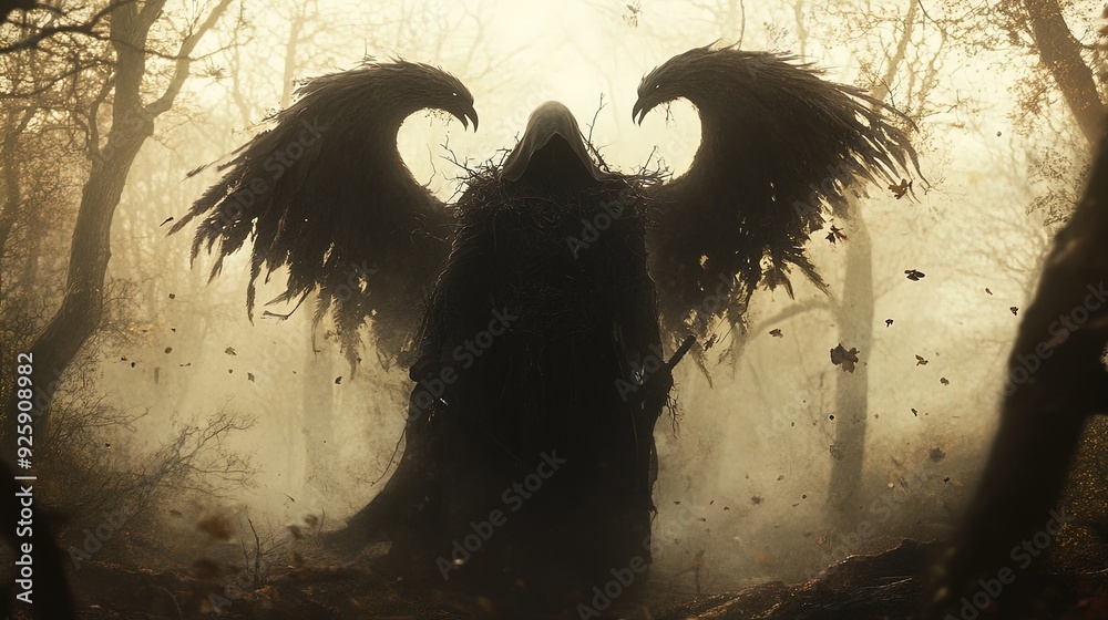 Dark Sorcerer in Nature's Armor: Gothic Fantasy Poster with Haunting ...