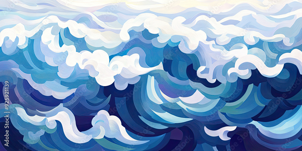 Ocean waves art background illustration, blue water sea pattern artwork ...
