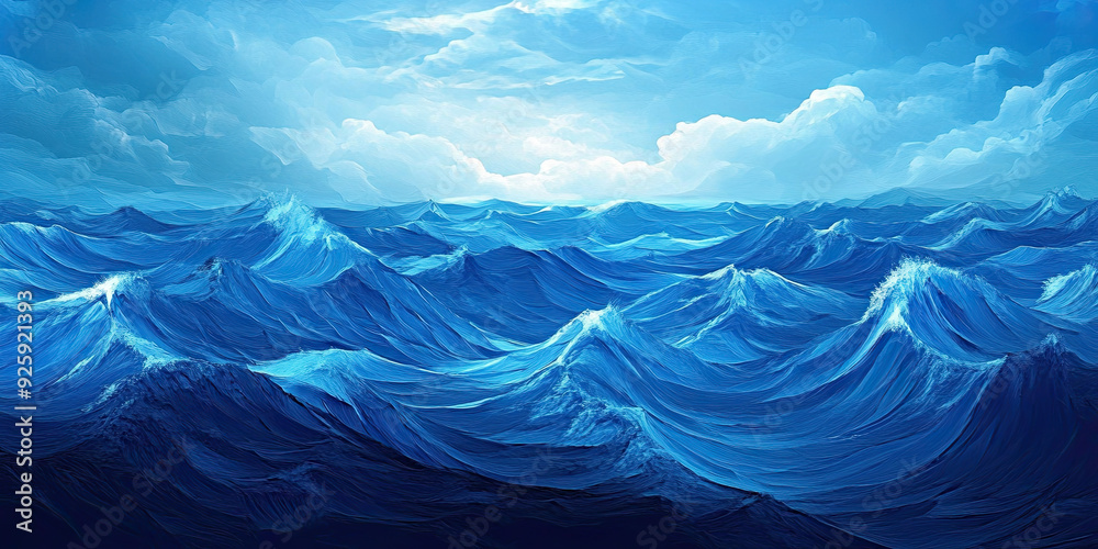 Ocean waves art background illustration, blue water sea pattern artwork ...