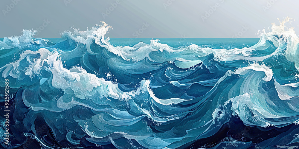 Ocean waves art background illustration, blue water sea pattern artwork ...