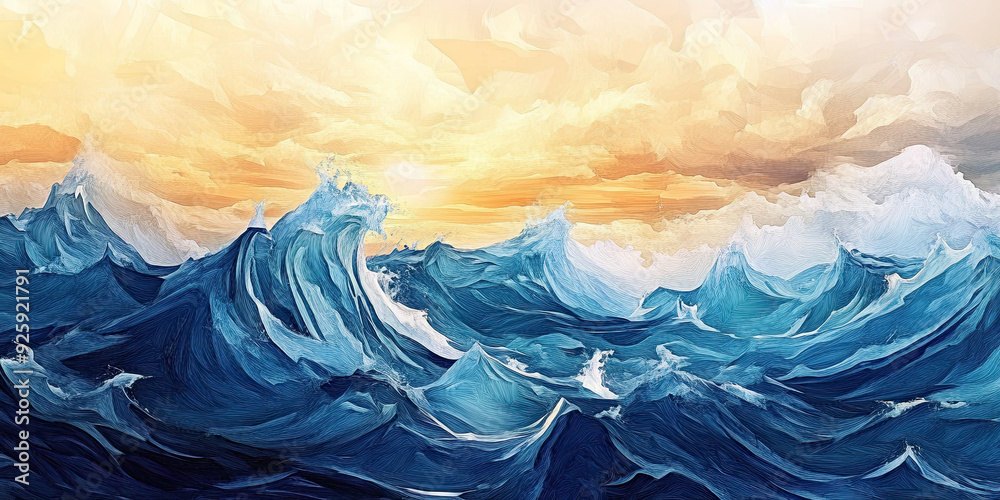 Ocean waves art background illustration, blue water sea pattern artwork ...