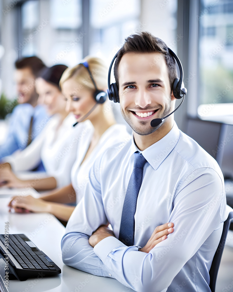 Professional customer support representative in flexible workspace ...