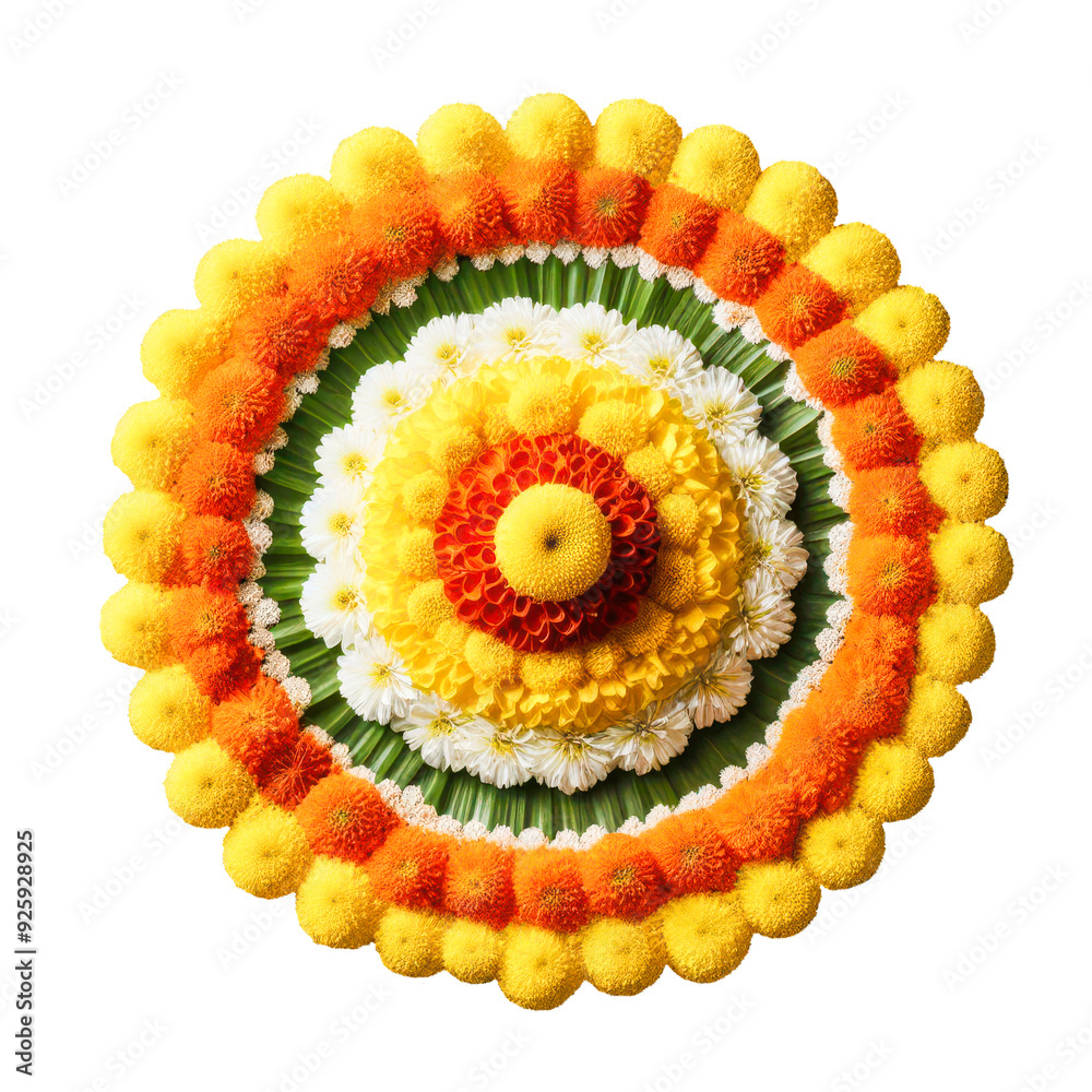 Onam flower decoration pookalam isolated on white background, Kerala ...