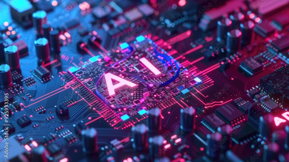 The picture of the neon mainboard and cpu made with semiconductor ...