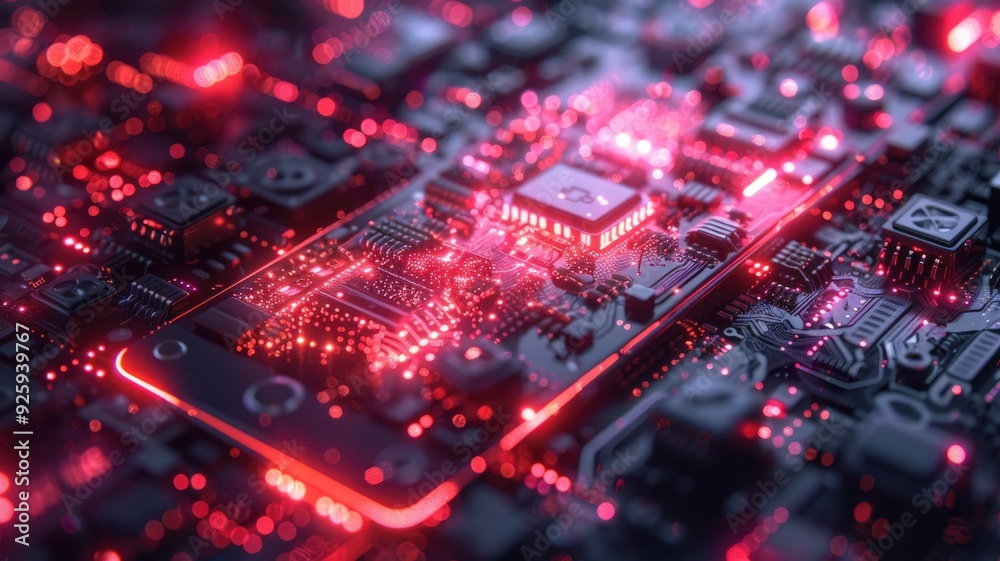 Abstract chip on complex circuit with digital technology style design ...