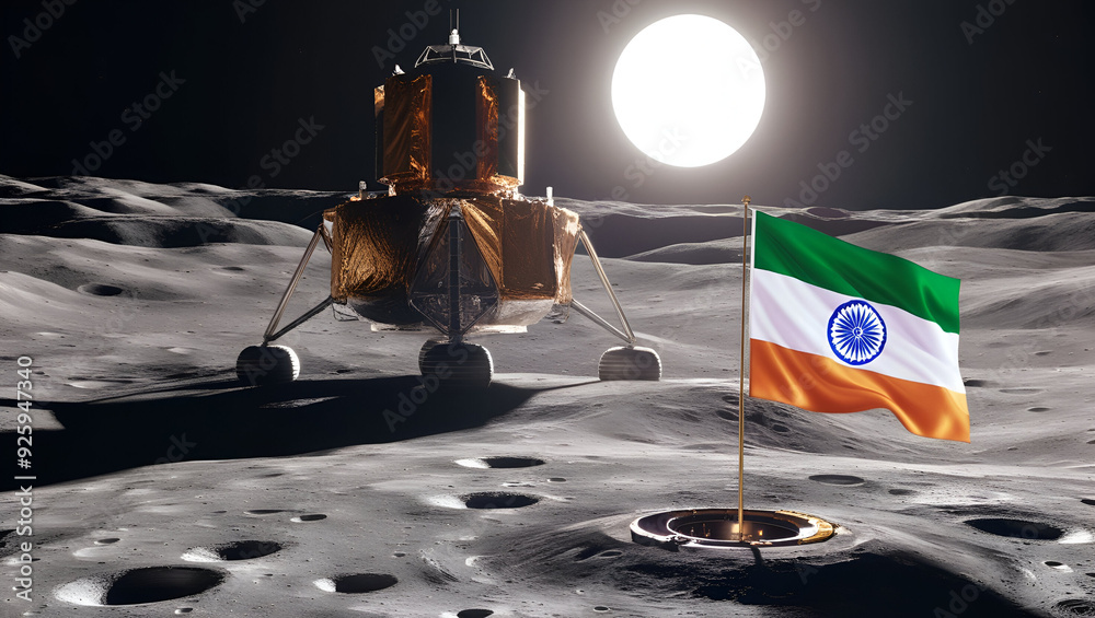 Chandrayaan 3 landing on the moon with the Indian national flag ...