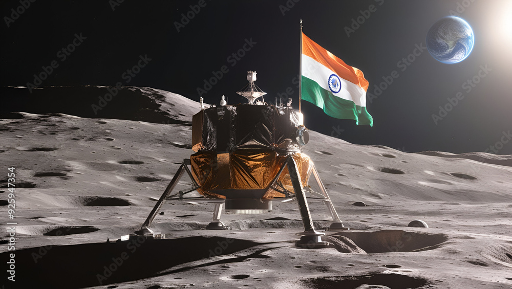 Chandrayaan 3 landing on the moon with the Indian national flag ...