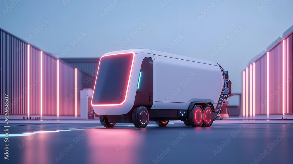 A detailed image of an autonomous waste collection vehicle delivering ...