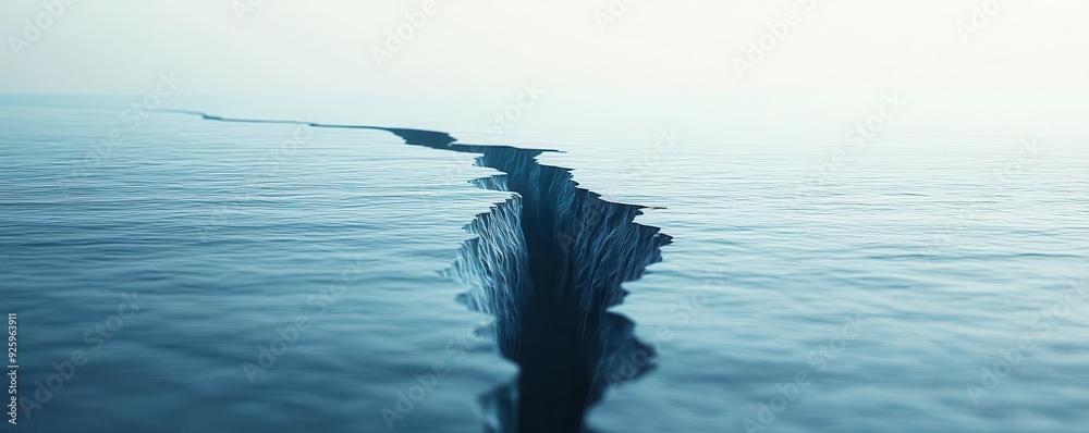 Split oceans, water cascading into abyss, side view, Oceans drained ...