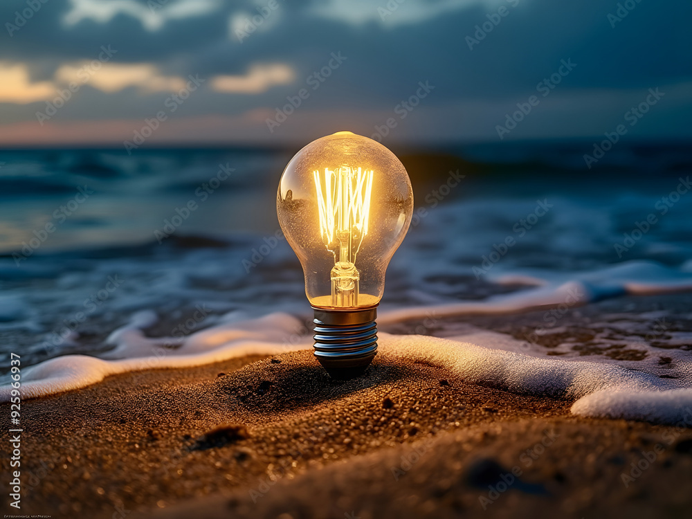 glowing bulb lit on the waves surf suds sand Stock Illustration | Adobe ...