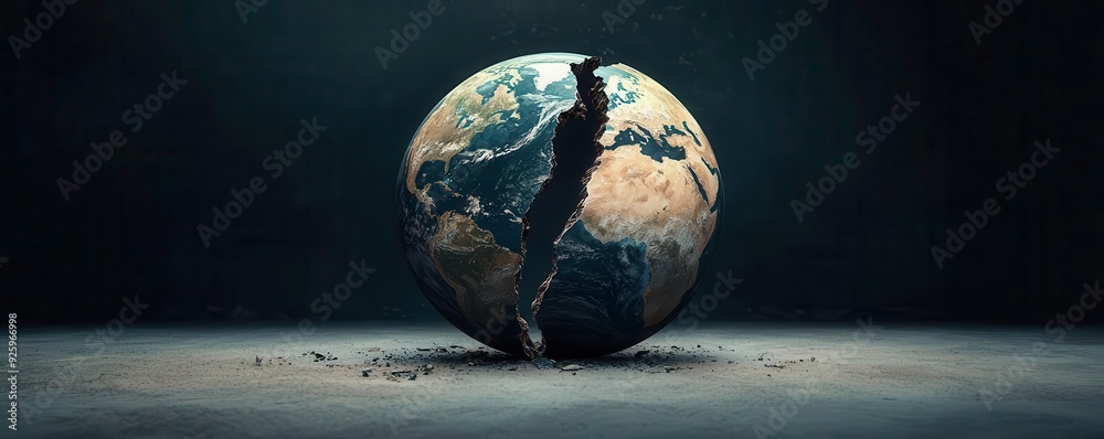 Earth splitting in half flat design, side view, apocalyptic theme ...