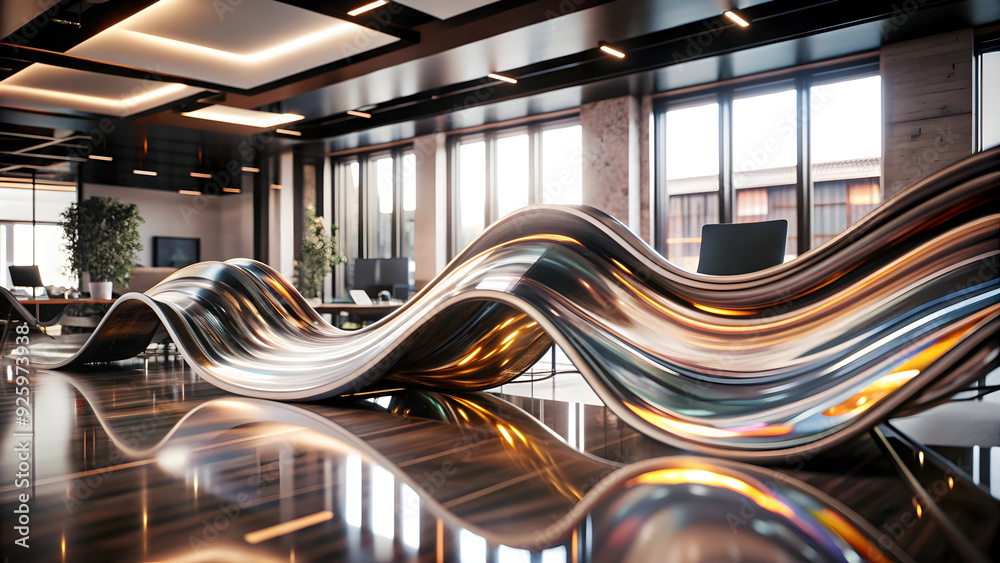 Abstract digital art showcasing flexible remote workspaces with glossy ...