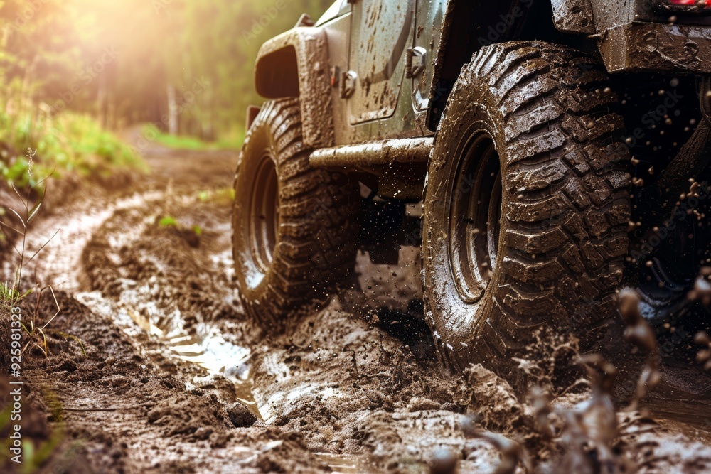 Off-Road Adventure: Rugged Vehicle Traversing Muddy Terrain with ...