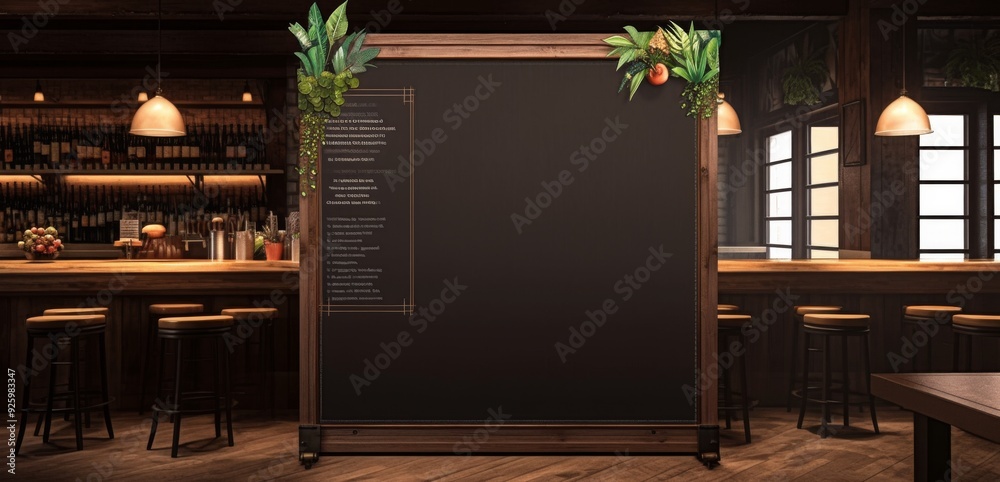 Empty Menu Board Prototype on a Bar Counter with Copy Space, Realistic ...