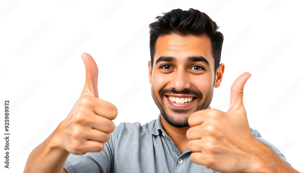 Adult hispanic man over isolated background doing happy thumbs up ...