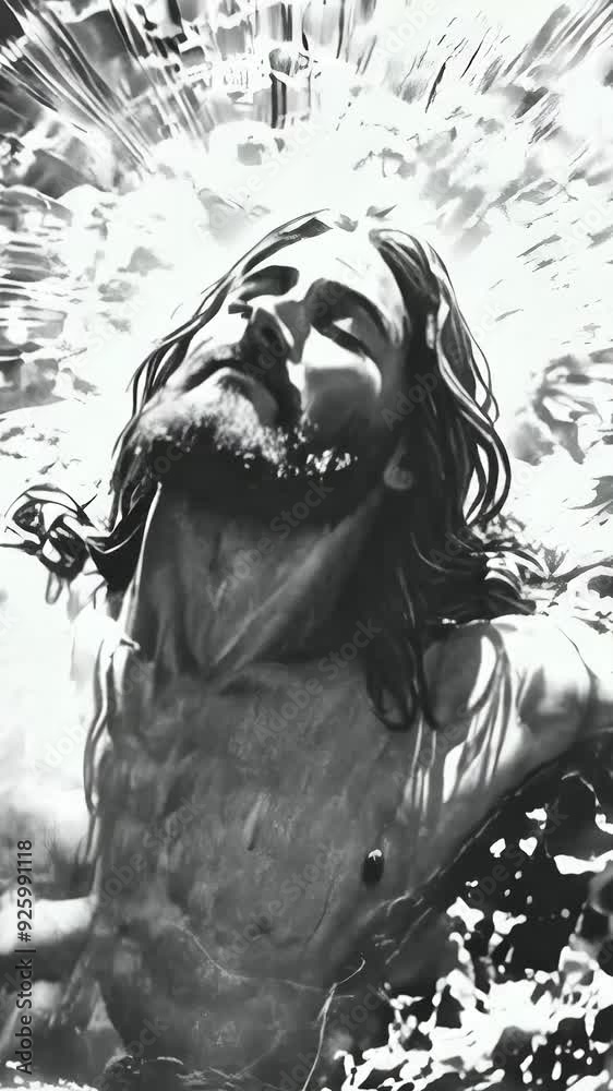 Baptism of Jesus Christ in the Jordan River captured in a traditional ...