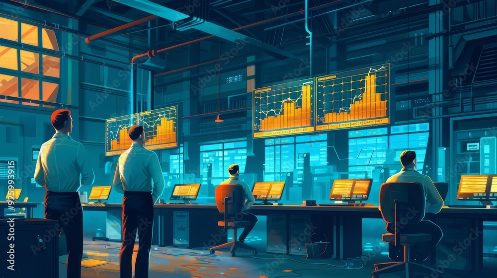 Dynamic cartoon vector of a production meeting, with managers ...