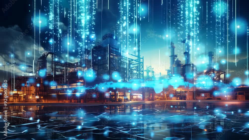 factory, communication network. Telecommunication. IoT, Internet of ...