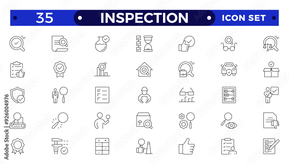 Inspection web icons set in thin line design. Pack of inspection, hire ...