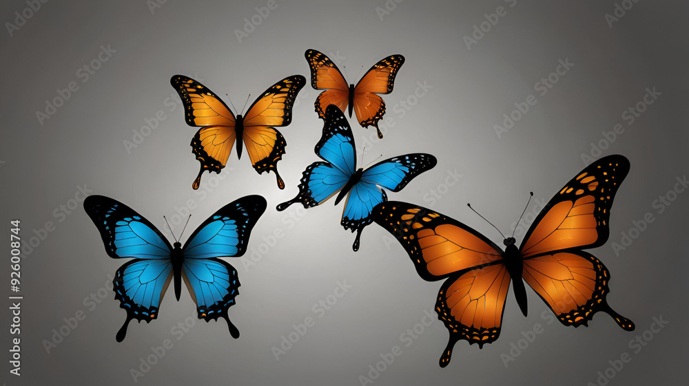 Butterflies, a selection of different butterflies on a white, a ...