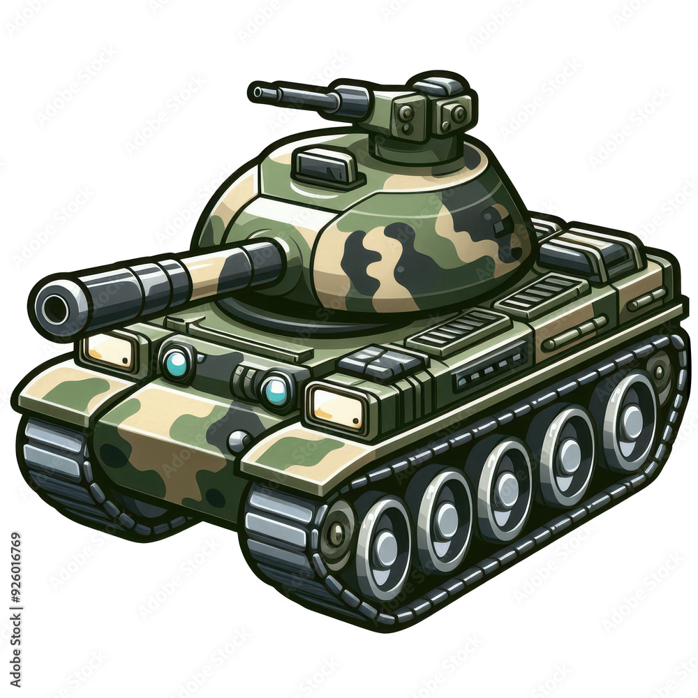 2D Cartoon style military army tank vector icon isolated on transparent ...