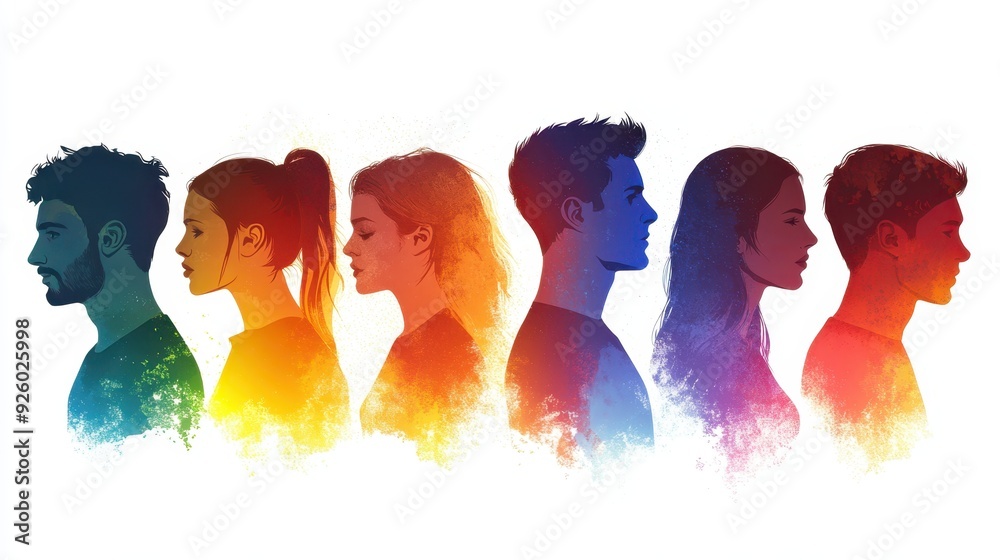 Vector silhouettes of Crowd silhouette,People group colorful shadow men ...