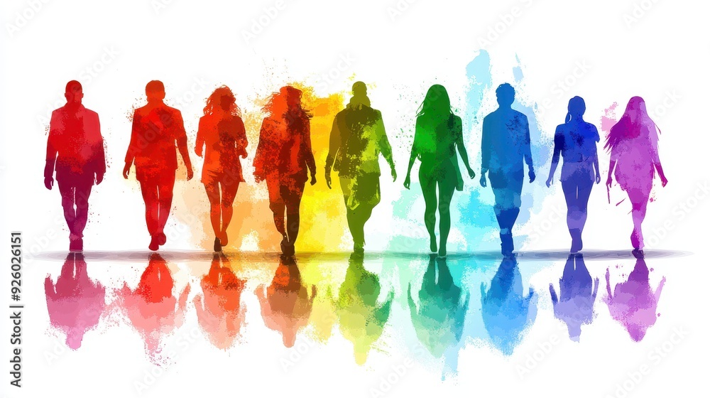 Vector silhouettes of Crowd silhouette,People group colorful shadow men ...