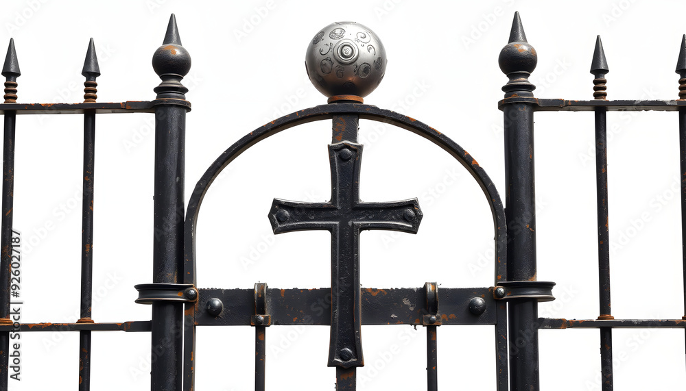Fence with a cross symbol, representing a religious boundary or ...