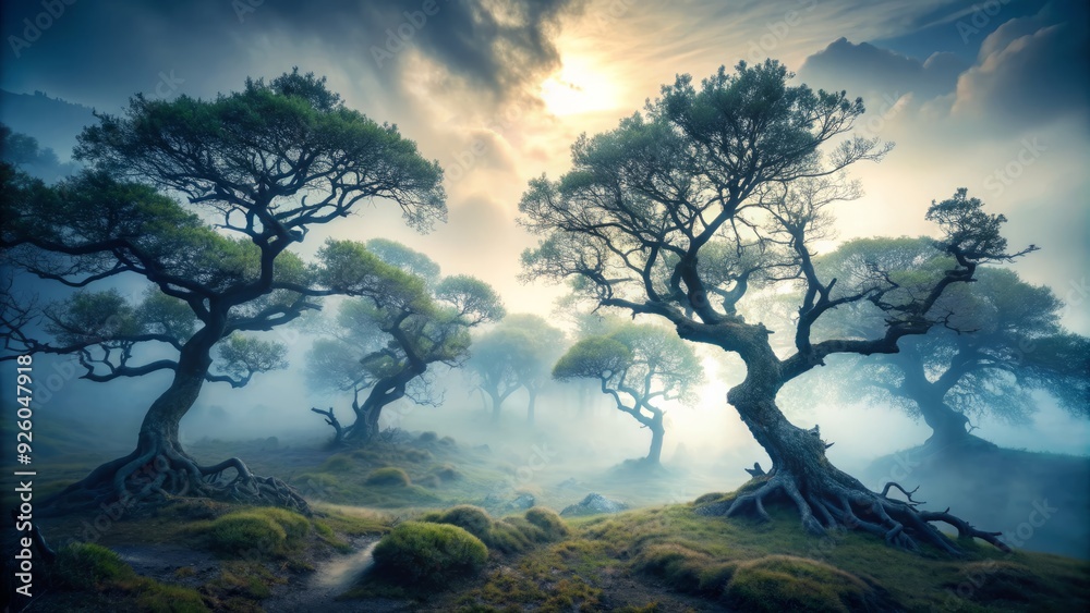 Moody landscapes of twisted trees, mirroring the subject's inner ...