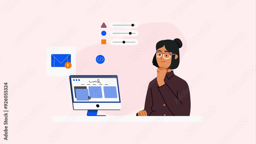 2D Animated Scene Of Person Working On A Project On Their Desktop ...