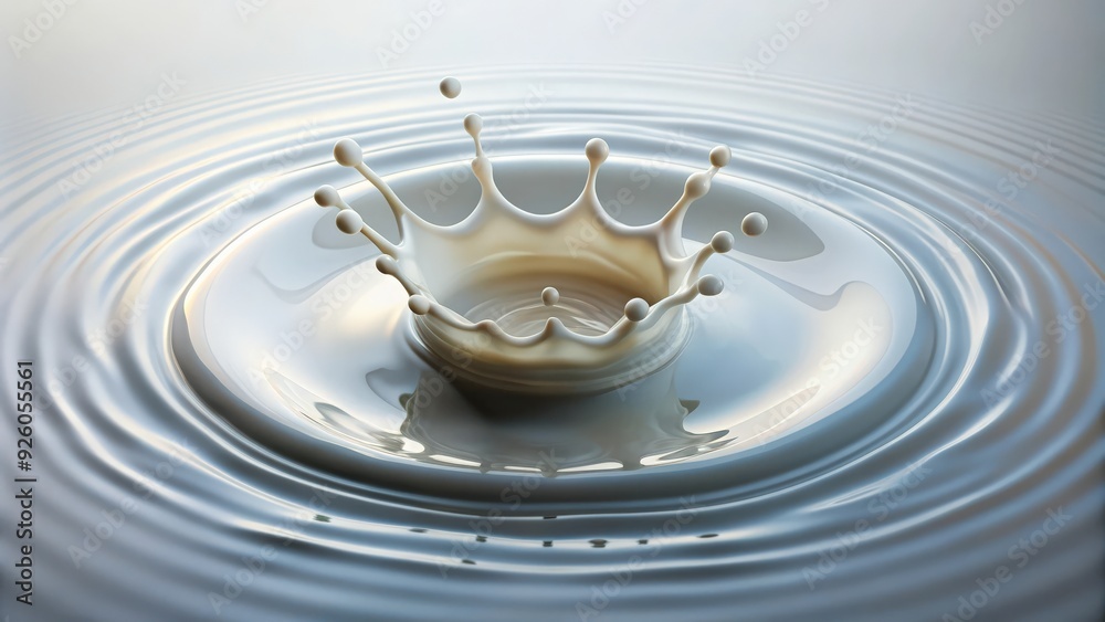 Top view of milk crown splash in milk pool with ripples, milk, crown ...