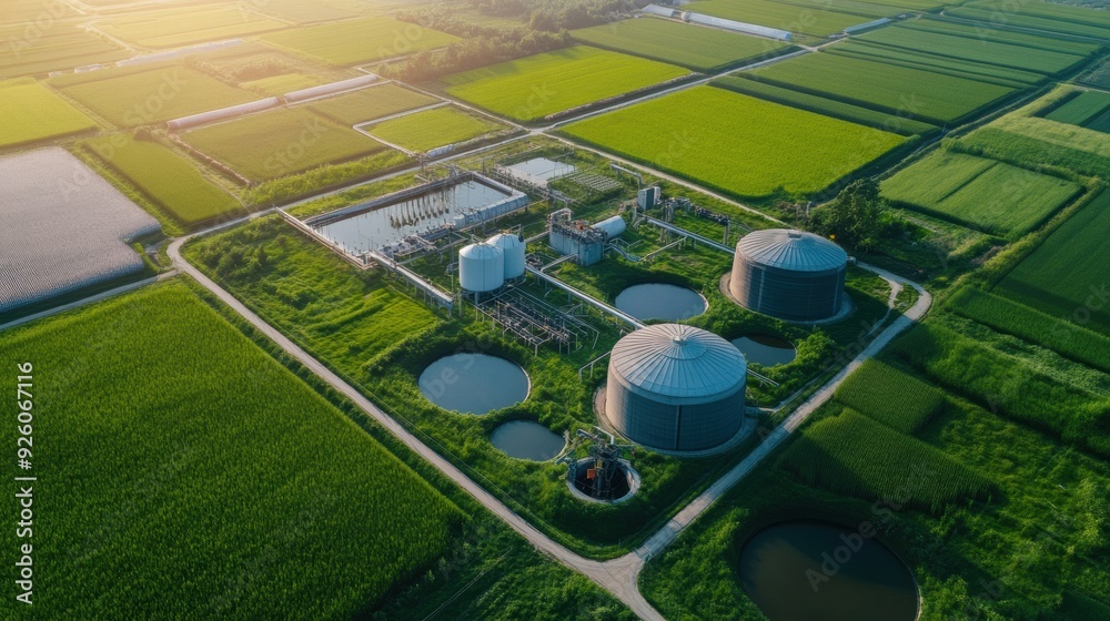 A rural farm utilizing waste-to-biogas conversion technology, with ...