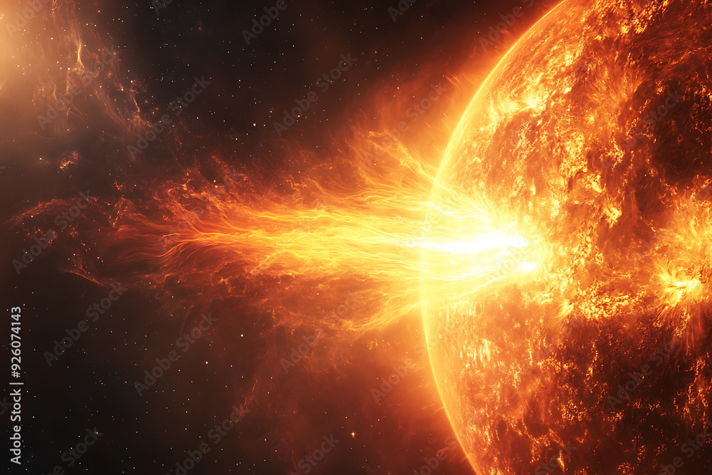 Dramatic depiction of a solar flare and plasma ejection from the sun ...