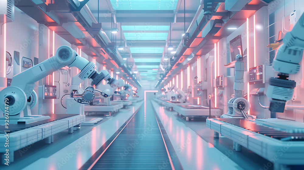 A futuristic image illustrating the concept of a smart factory ...
