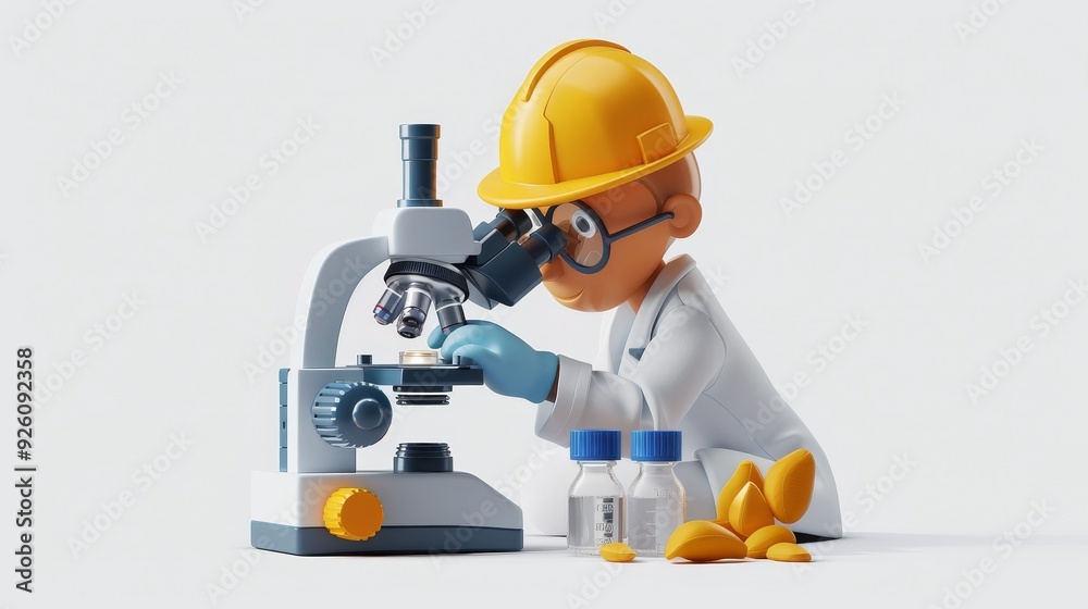 3D clipart of a scientist with a microscope, in a research lab, white ...