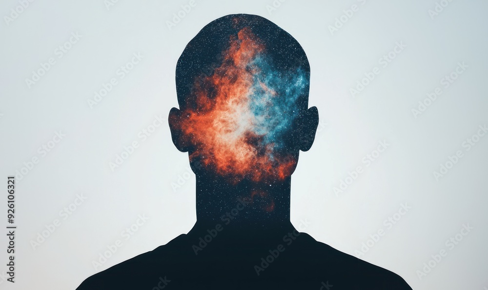 Abstract human figure with transparent skin revealing a universe inside ...