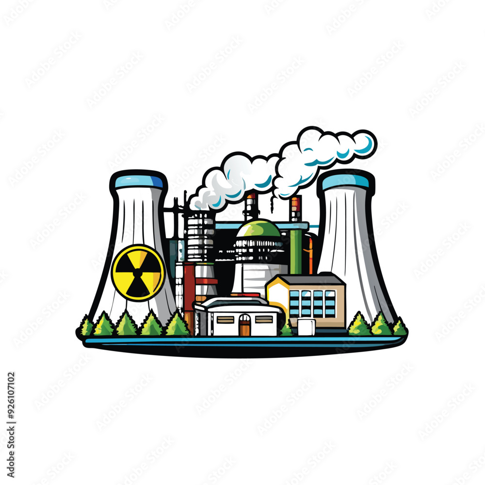 A schematic vector diagram of a nuclear power plant with cooling towers ...