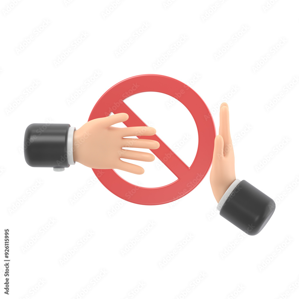 Do not contact. No handshake icon. Red prohibition sign. Precautions ...