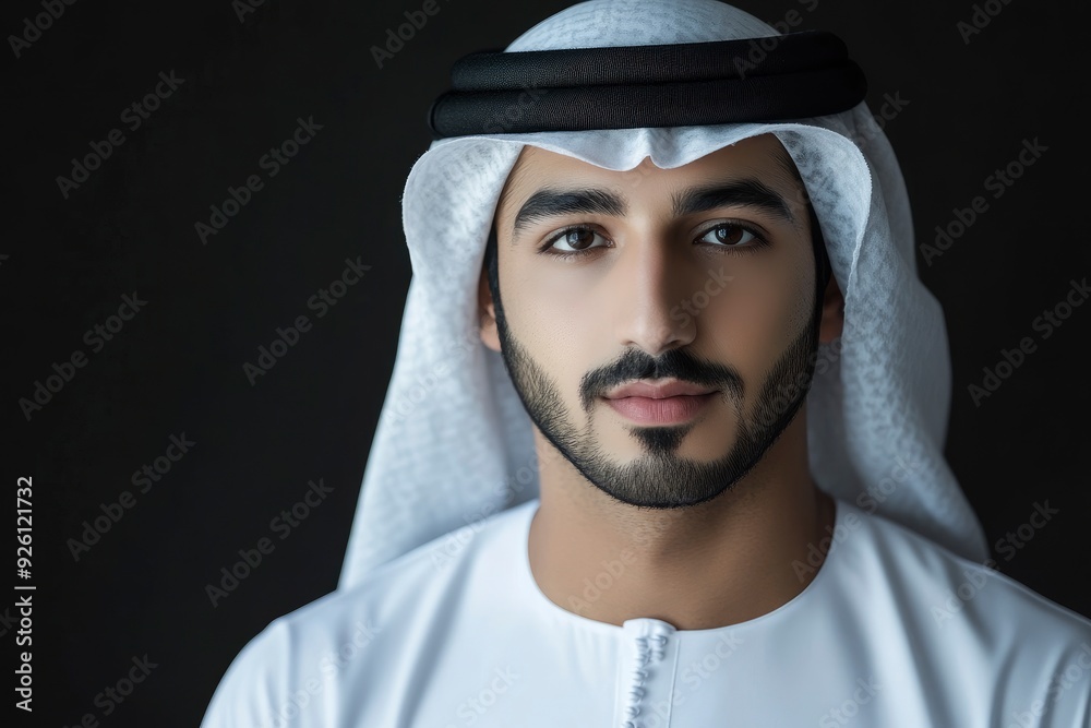 Handsome arab middle-eastern man with traditional kandora in studio ...