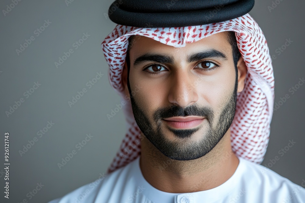 Handsome arab middle-eastern man with traditional kandora in studio ...