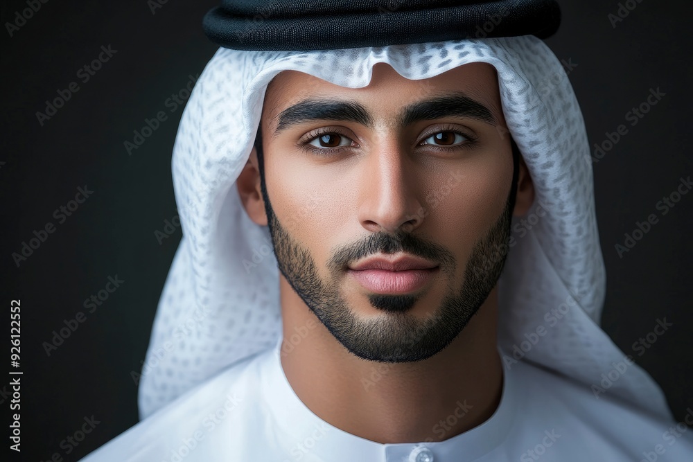 Handsome arab middle-eastern man with traditional kandora in studio ...